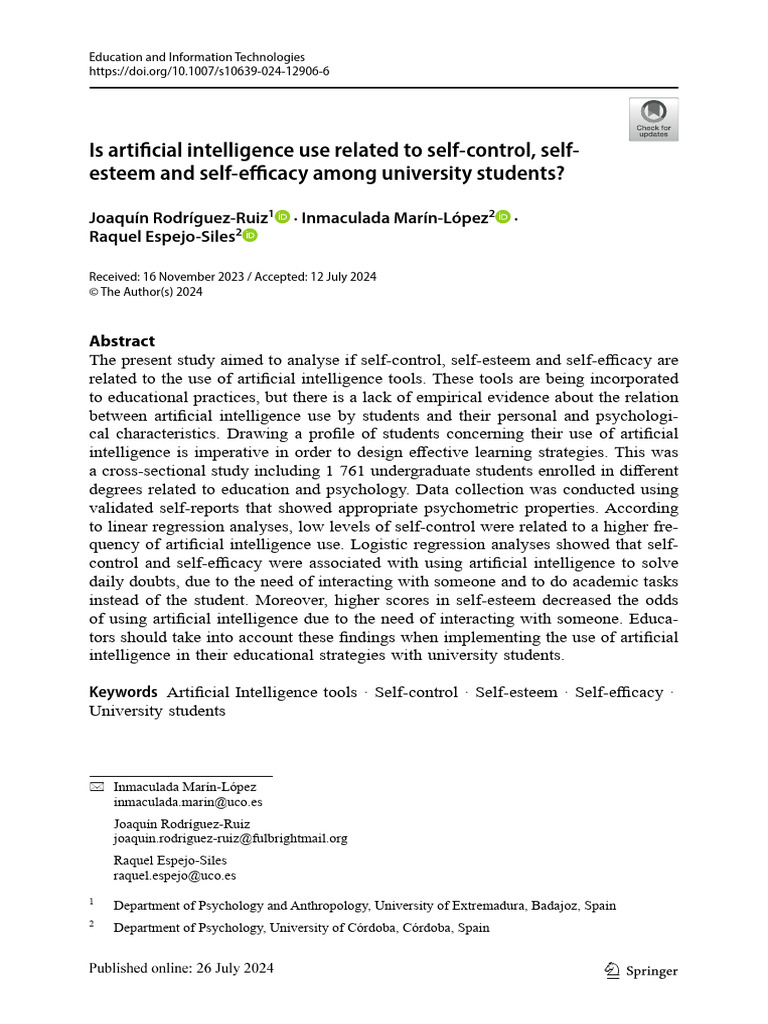 Is artificial intelligence use related to self control selfesteem and ...
