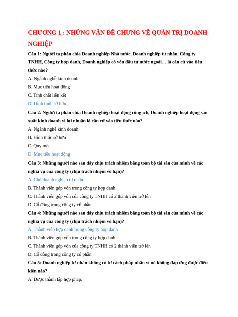 TRẮC NGHIỆM QTDN | PDF