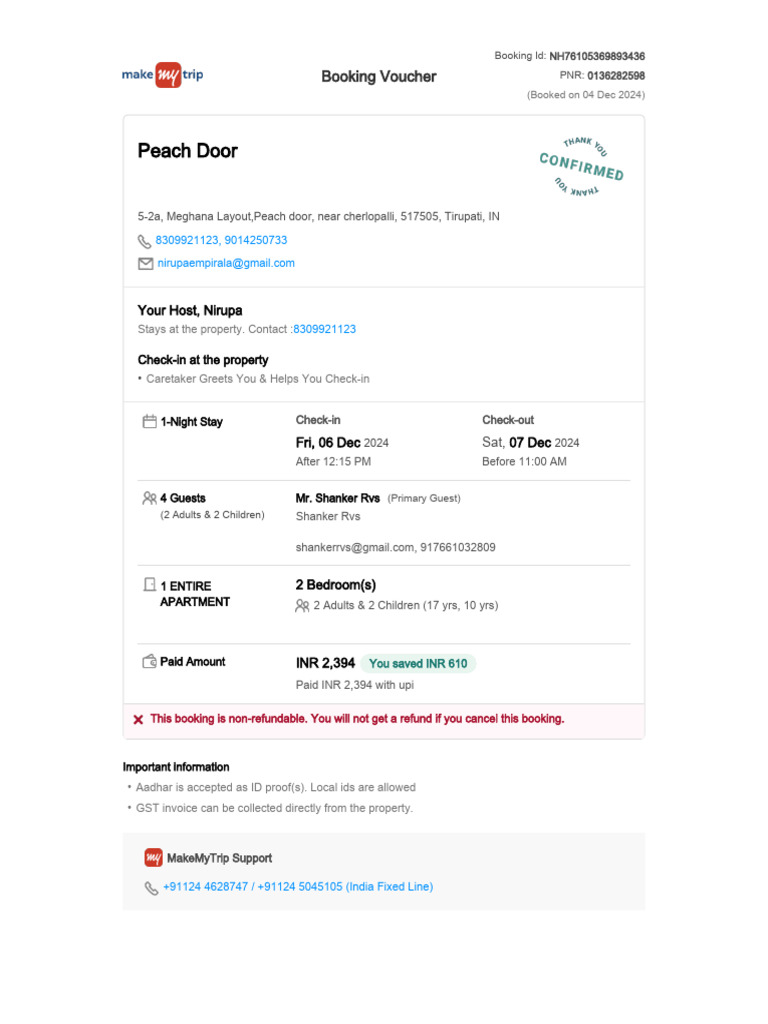 Booking Confirmation Voucher | PDF
