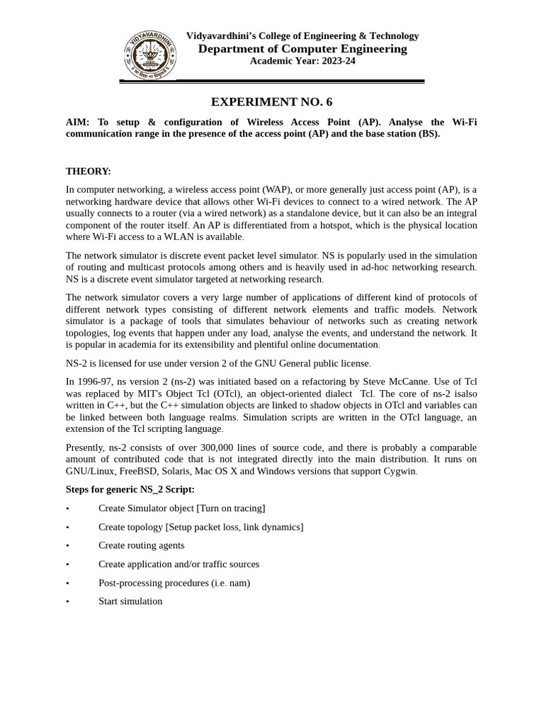 MCLExp6 | PDF | Computer Network | Wireless Access Point