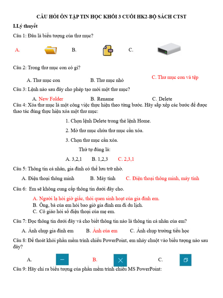 Câu hỏi ôn tập lớp 3 hk2 23-24 môn Tin học | PDF