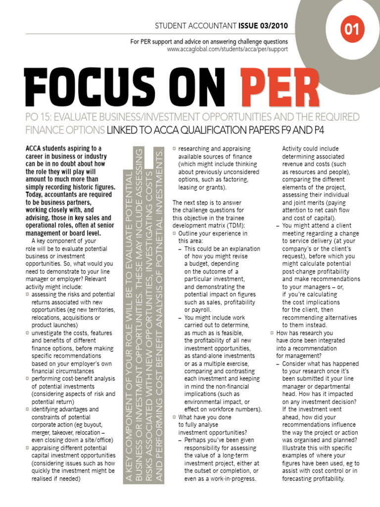 Feb10 - PER - PO15 Evaluate Business Opportunities and Rquired Finance Options | PDF | Mergers ...