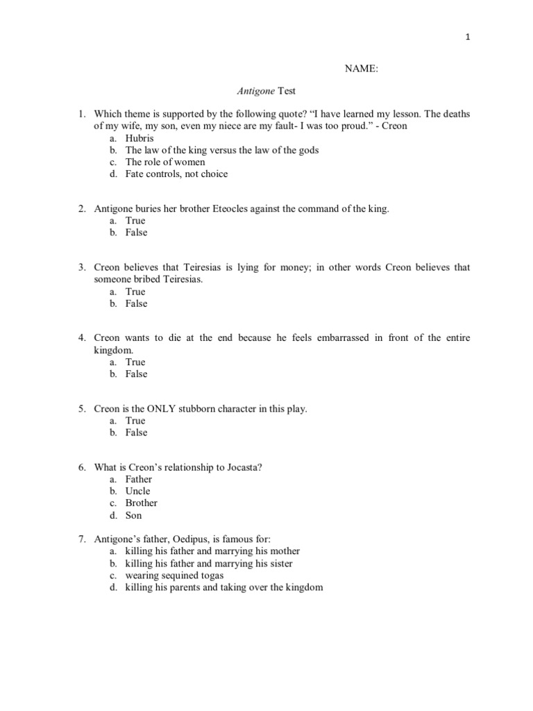 Antigone Test | PDF
