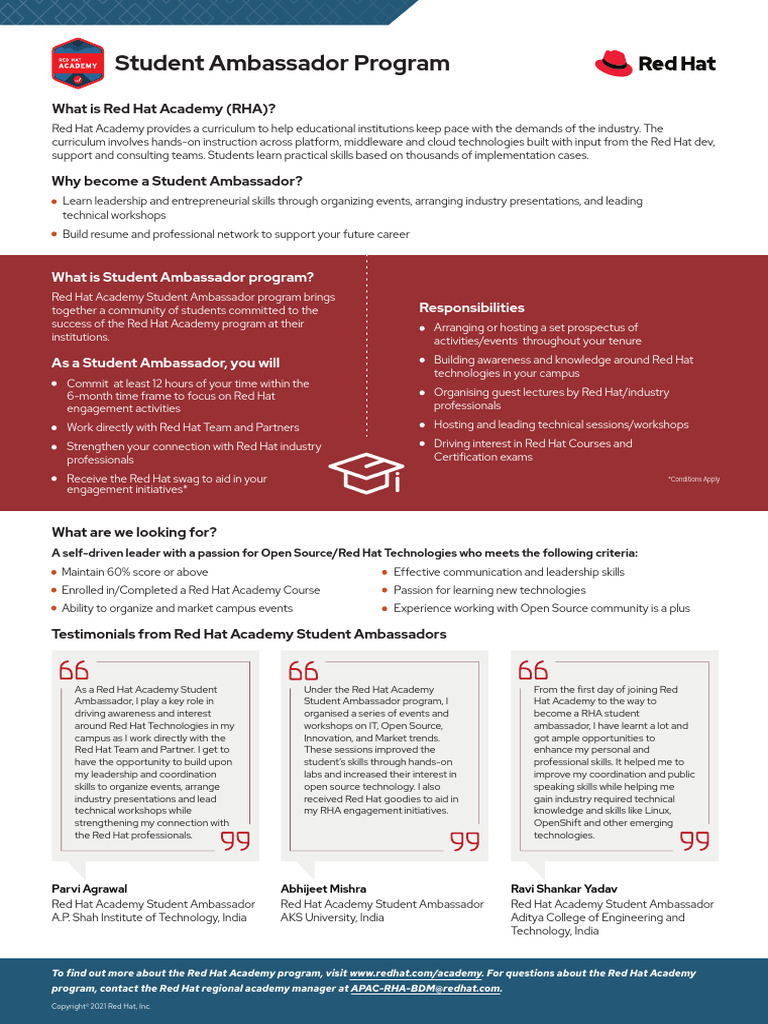 Red Hat Academy Infographics - Student Ambassador Program | PDF