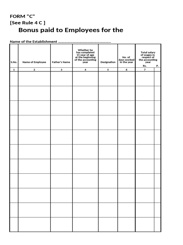 Form C See Rule 4 C Bonus Paid To Employees | PDF
