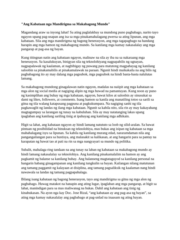 Ang Kabataan Nga Mandirigma Sa Makabagong Mundo | PDF