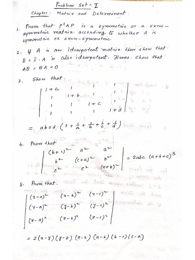 Problem Set-I - Matrix Determinant | PDF