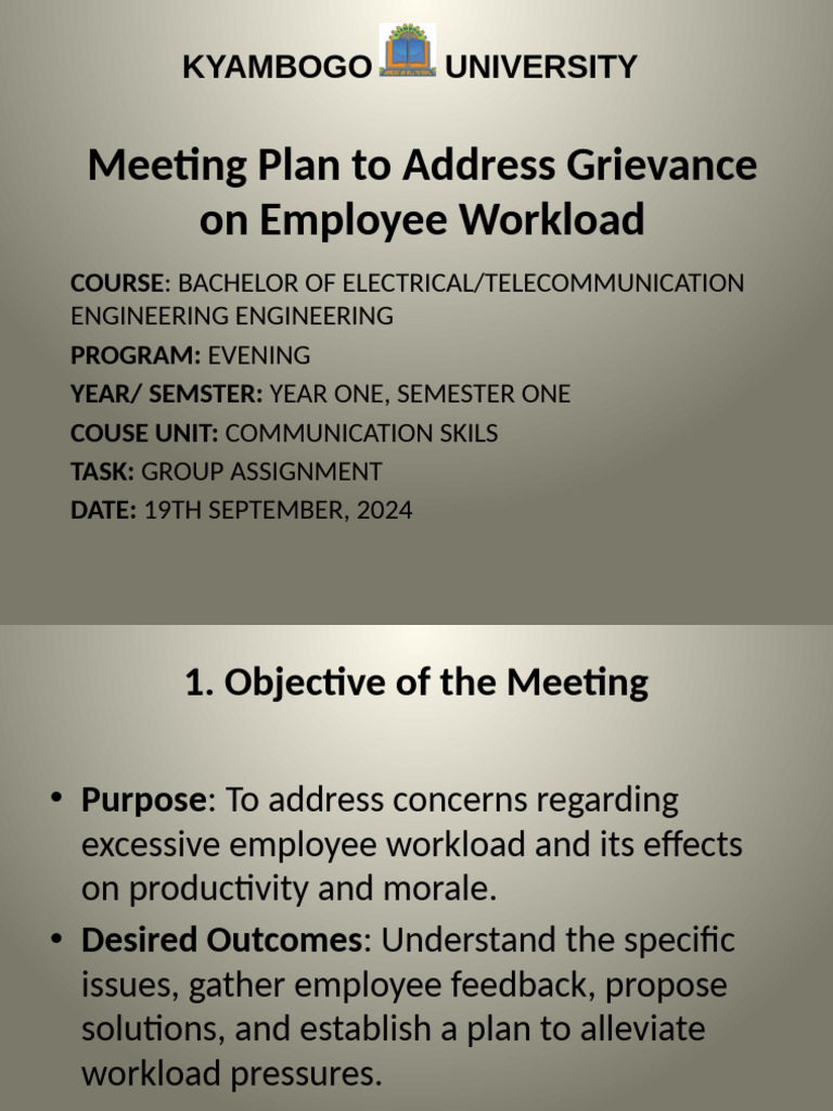 Meeting Plan To Address Grievance On Employee Workload | PDF | Workload