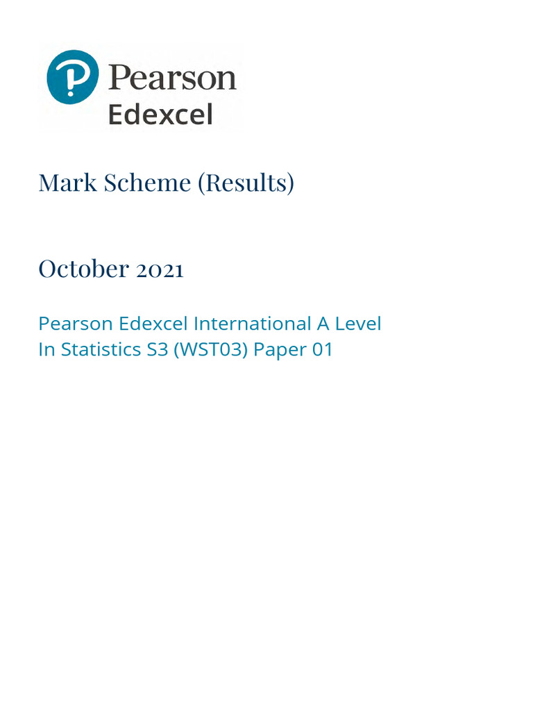 Edexcel S3 October 2021 MS | PDF | Standard Deviation
