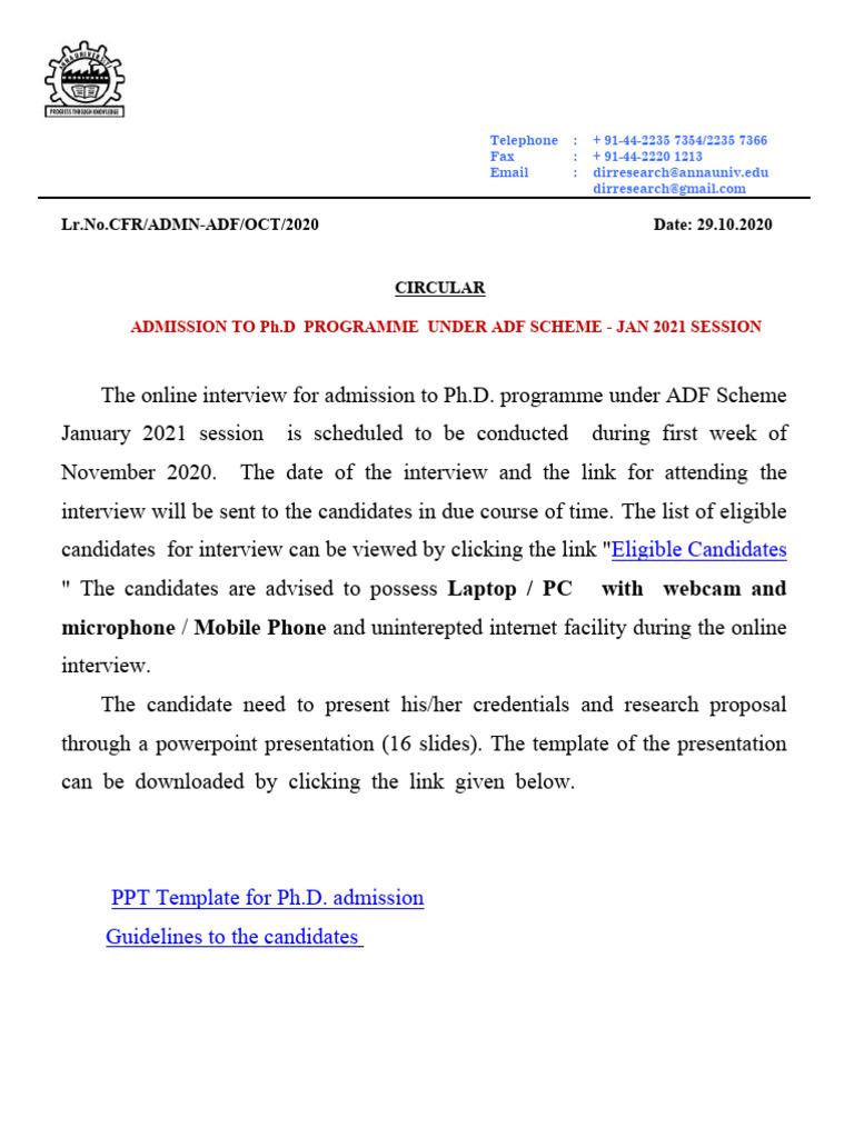 Adf Interview Circular | PDF