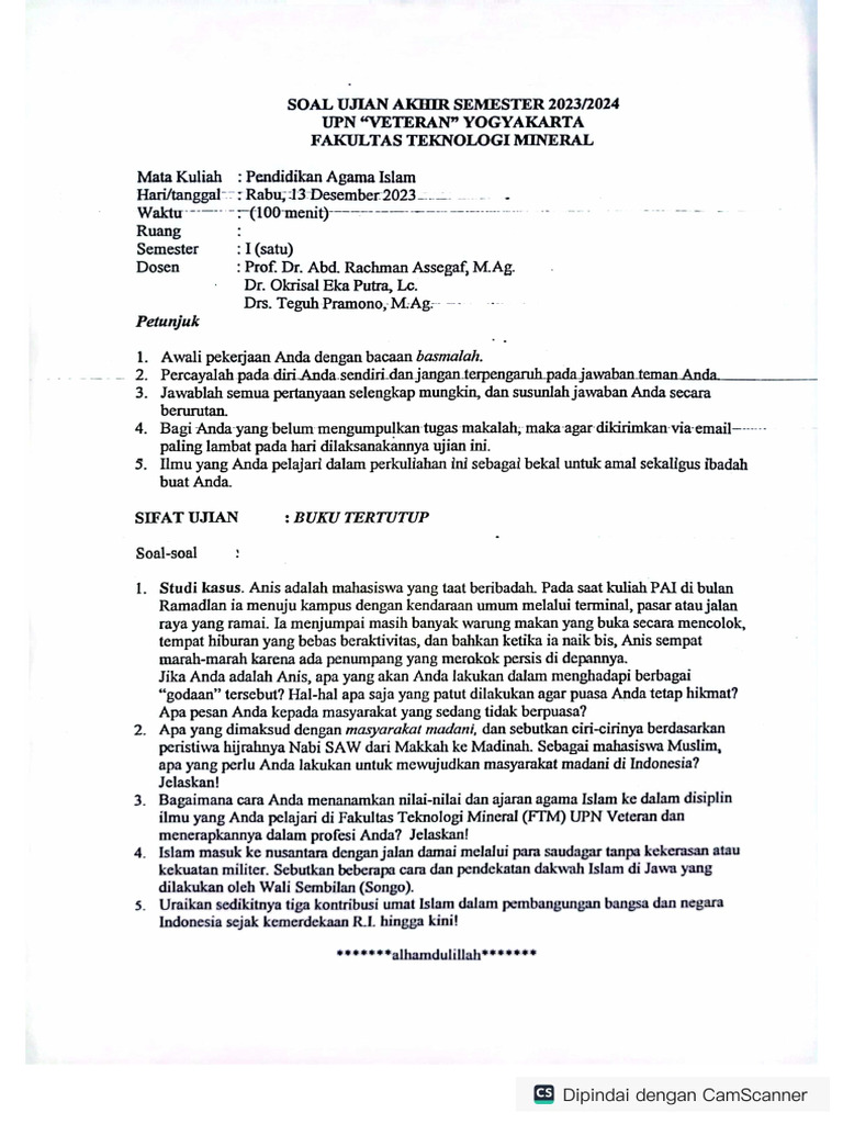 Pend. Agama Islam UAS 2023-2024 | PDF