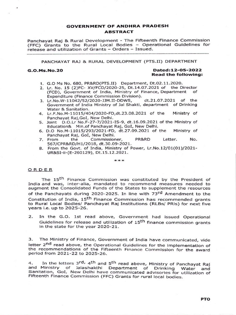 15th FC Guidelines GO Ms No.20 DT 12.05.2022 | PDF