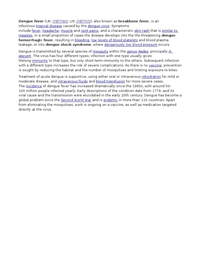 Understanding Dengue Fever Symptoms & Risks | PDF