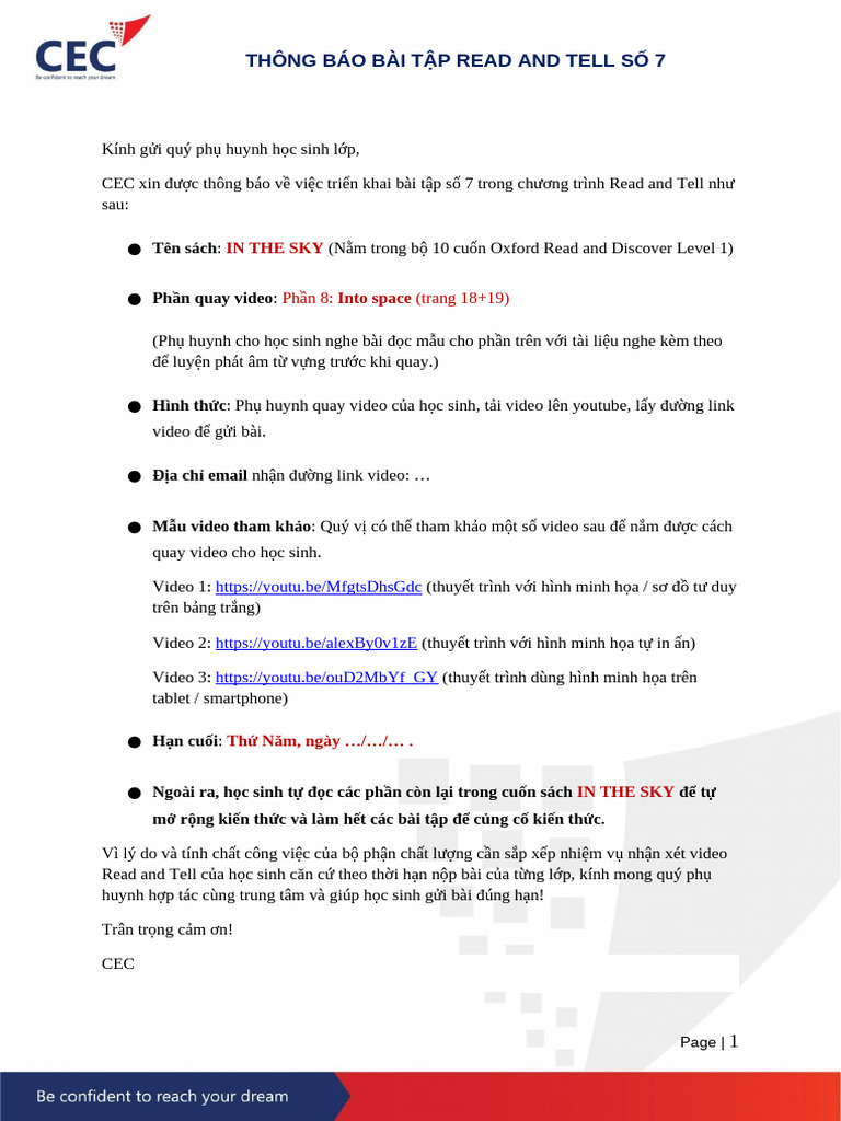 2. THÔNG BÁO BÀI TẬP READ AND TELL SỐ 7 | PDF