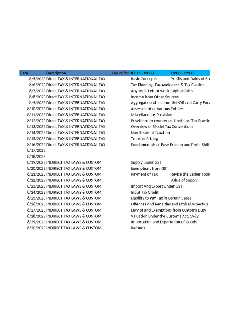 CA Final Tax Study Plan for Nov 2024 | PDF | Taxes | International Taxation