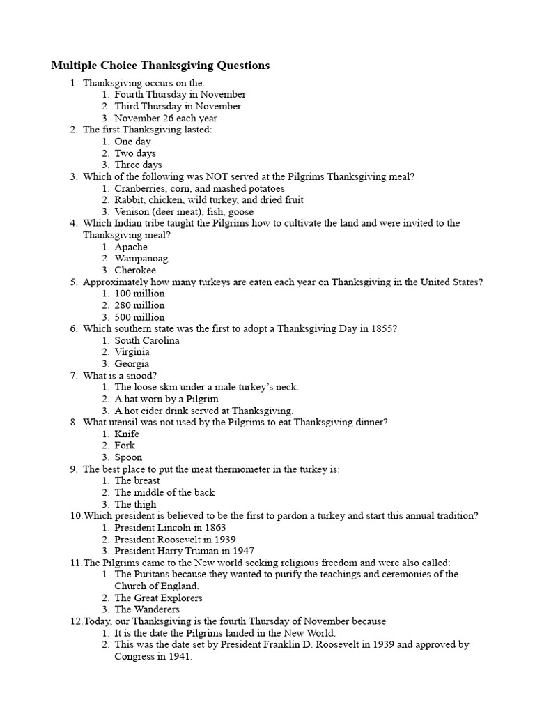 Thanksgiving Quiz Answers | PDF | Thanksgiving Dinner | Thanksgiving