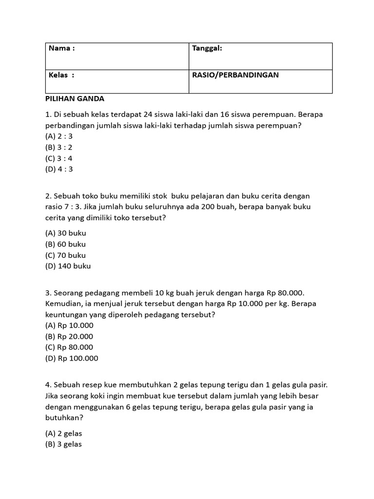Matematika Rasio Atau Perbandingan Kelas 6 | PDF