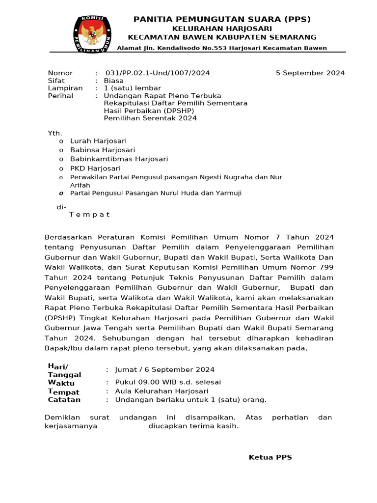 Contoh Undangan DPSHP PPS | PDF