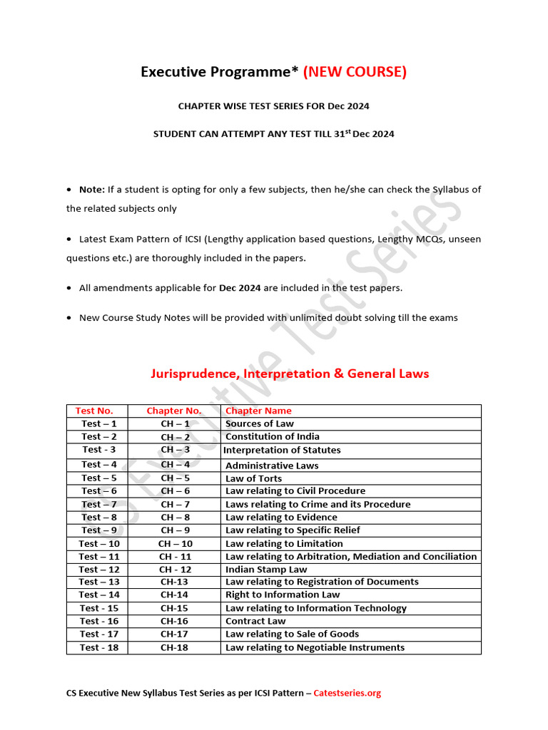 CS Executive Study Planner | PDF | Taxes | Securities (Finance)