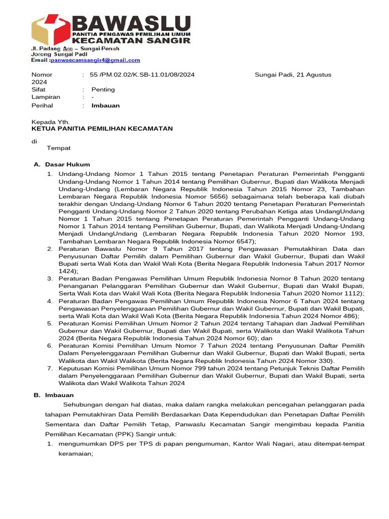 Surat Himbauan Penempelan DPS | PDF