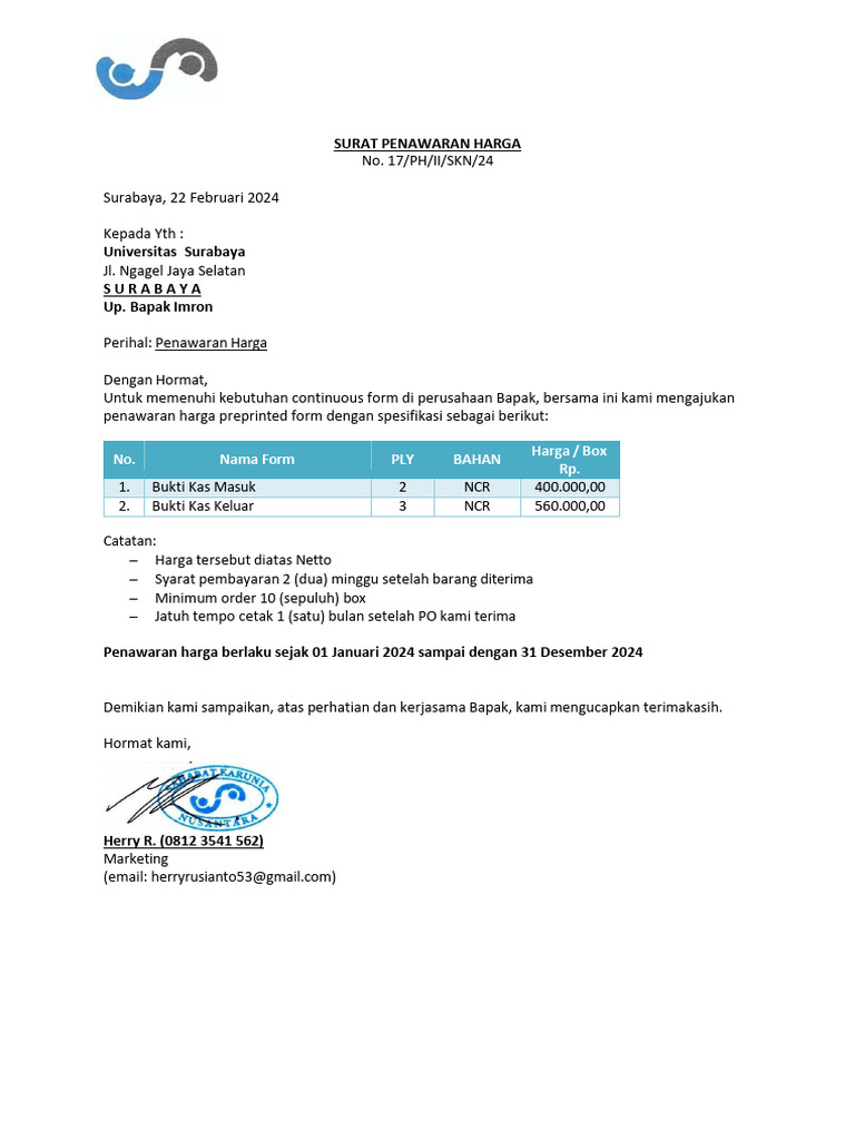 Penawaran BKK BKM | PDF