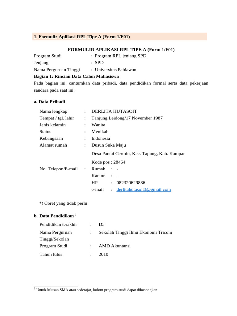 Aplikasi RPL Tipe A Universitas Pahlawan | PDF