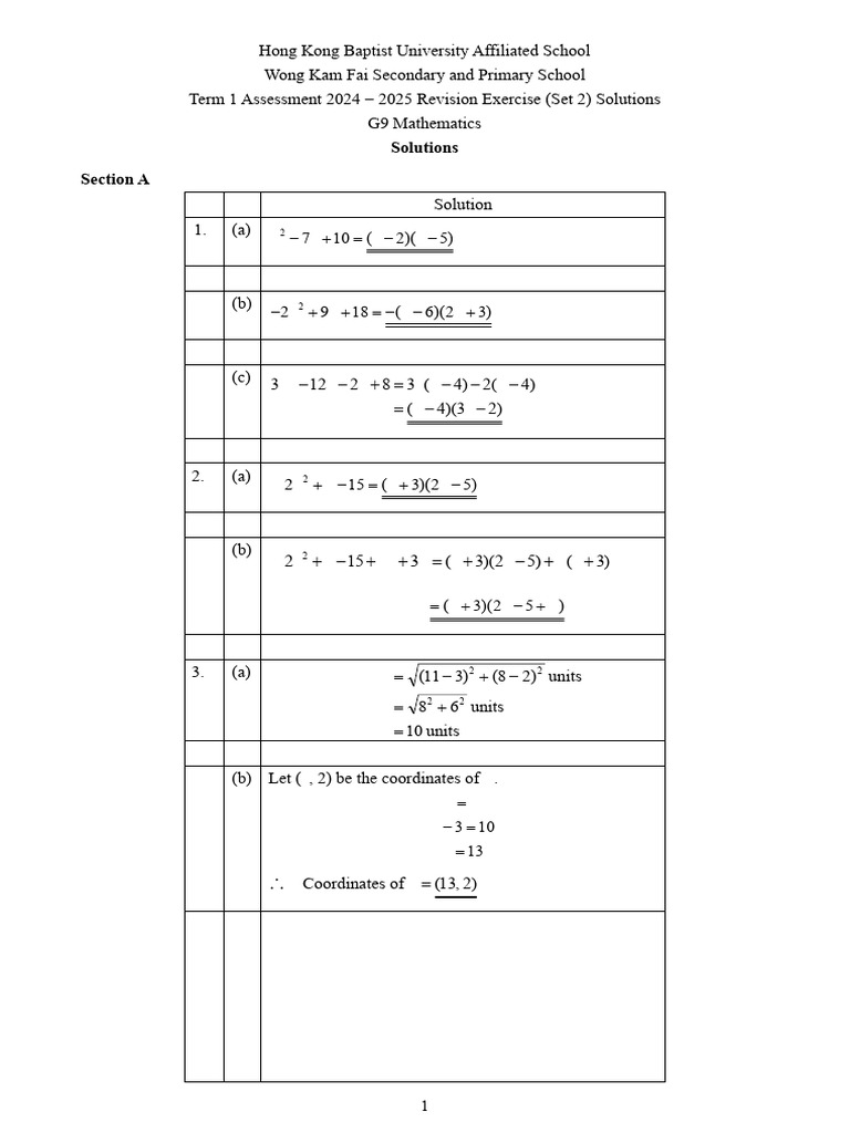 2425 G9 MA Term 1 Assessment Paper 1 Revision Exercise (Set 2) Solutions | PDF | Interest