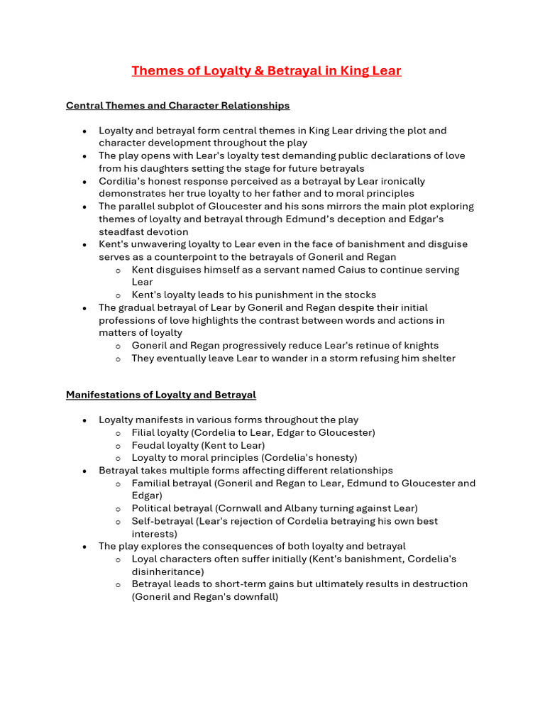 Themes of Loyalty & Betrayal in King Lear | PDF | King Lear