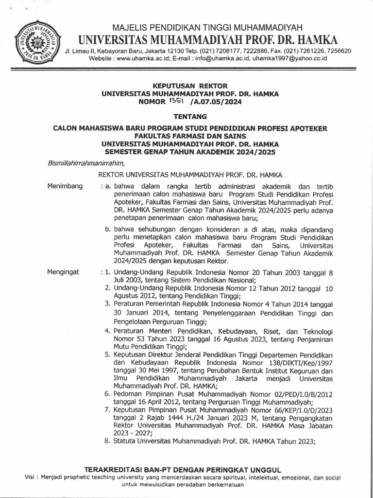 SK Rektor Tentang Calon Mahasiswa Baru Program Studi Pendidikan Profesi ...