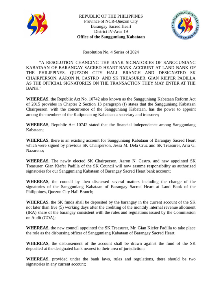 Resolution 3 Changing Bank Signatories | PDF | Youth | Financial Services