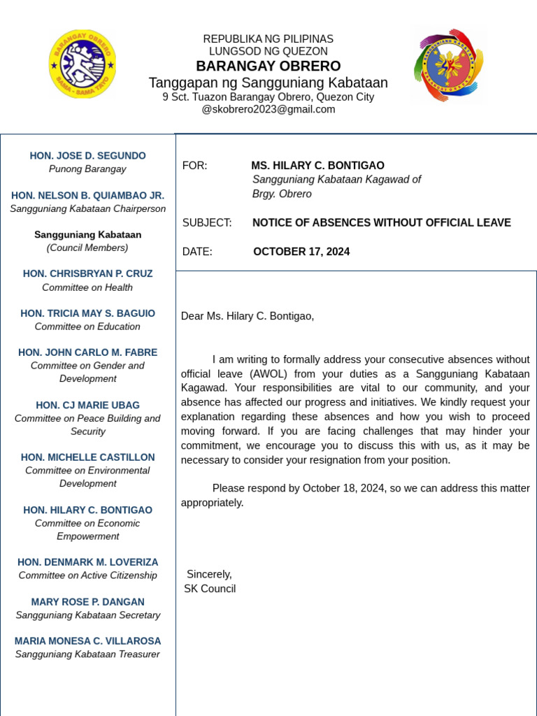 NOTICE OF ABSENCES WITHOUT OFFICIAL LEAVE (AWOL) | PDF