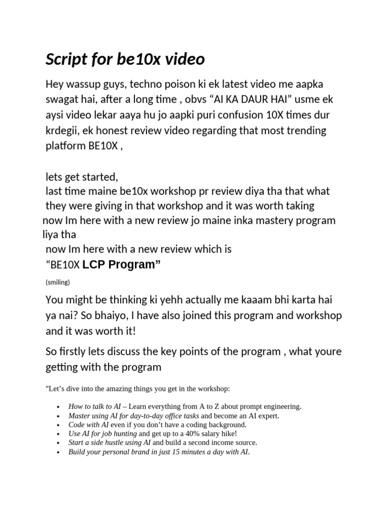 Script For Be10x Video | PDF