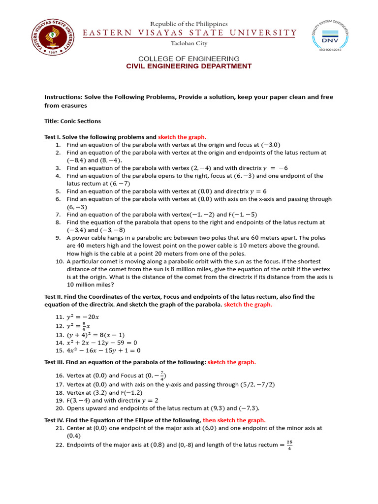 Assignment - CONIC SECTIONS | PDF | Differential Geometry | Geometry