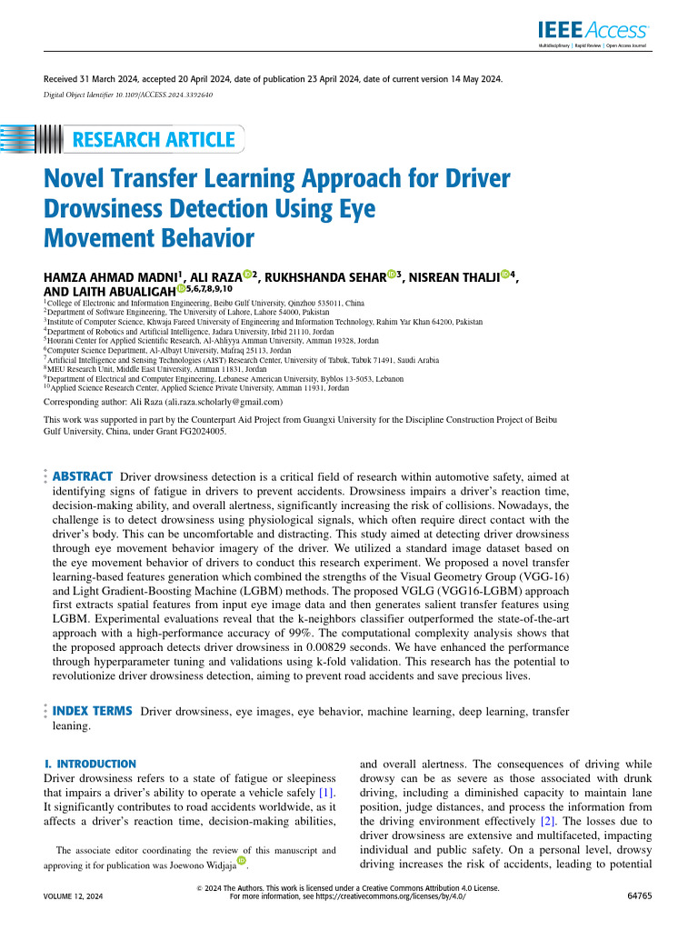 Novel Transfer Learning Approach For Driver Drowsiness Detection Using Eye Movement Behavior ...