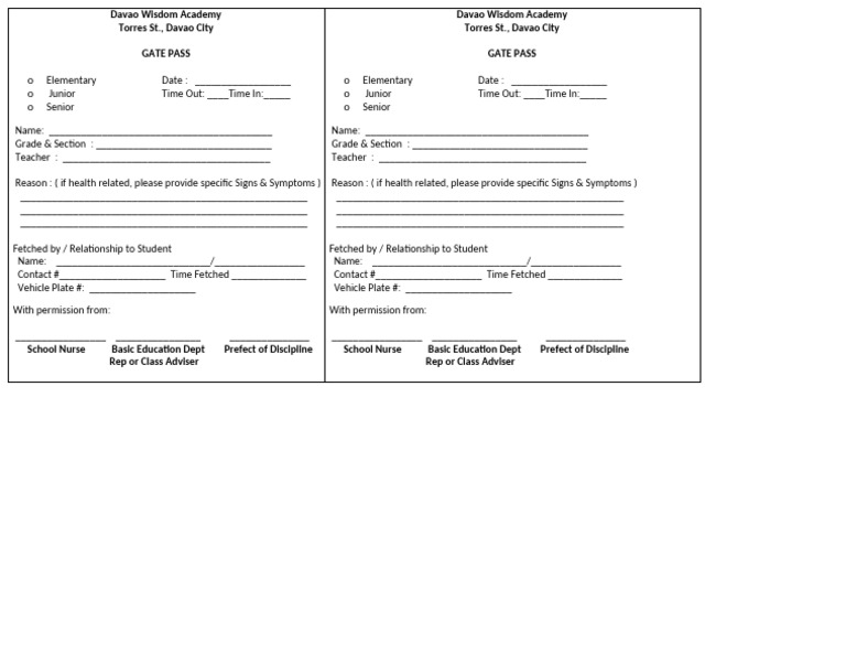 Gate Pass form | PDF