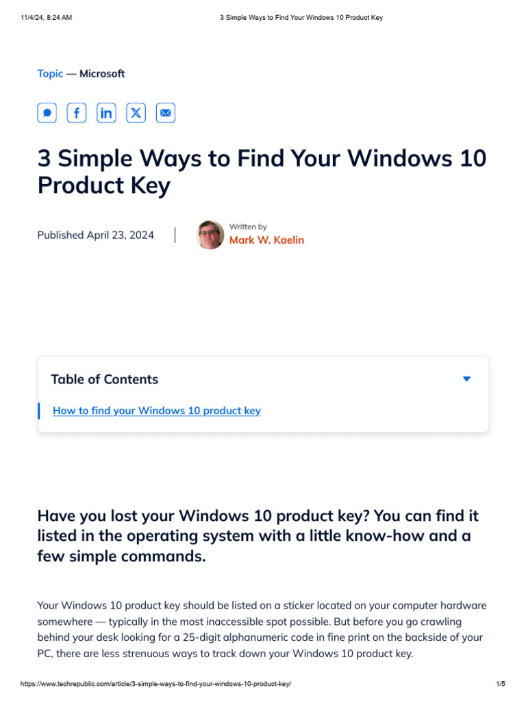 3 Simple Ways To Find Your Windows 10 Product Key | PDF | Windows ...