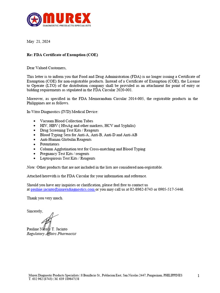 Regulatory Memo - COE-Issuance | PDF