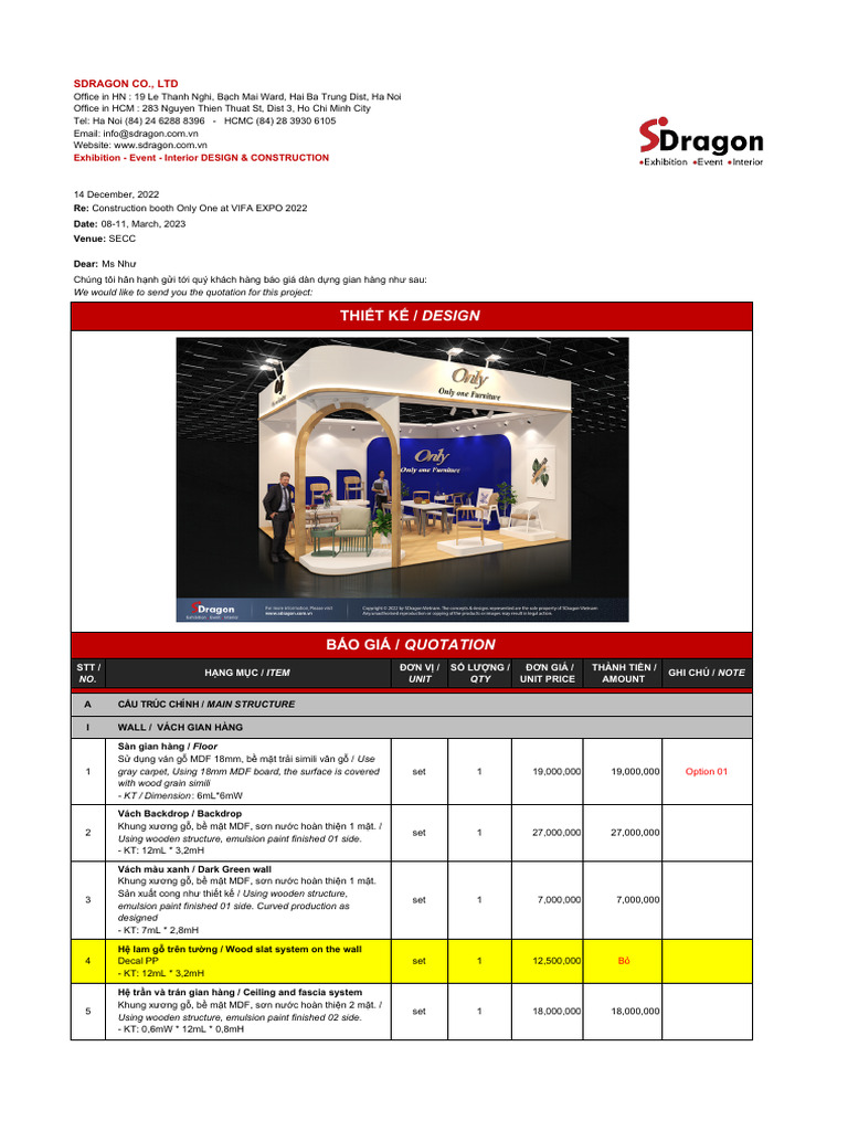 Quotation SDragon - Only One 14122022 (Sàn simili) | PDF