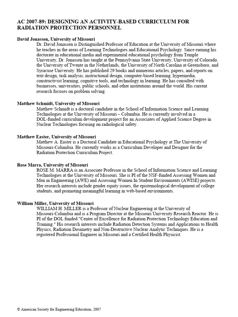 Designing An Activity Based Curriculum For Radiation Protection ...