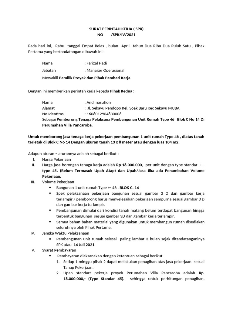 Surat Perintah Kerja | PDF