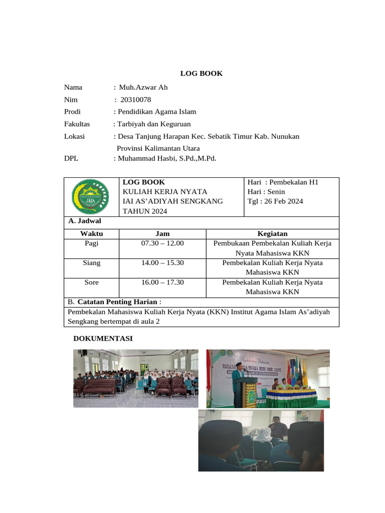 Log Book KKN IAI As'adiyah 2024 | PDF