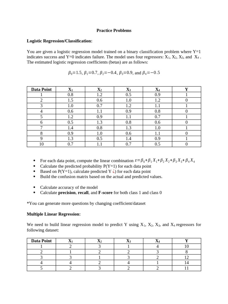 Logistic and Linear Regression Practice | PDF | Algebra | Applied Mathematics
