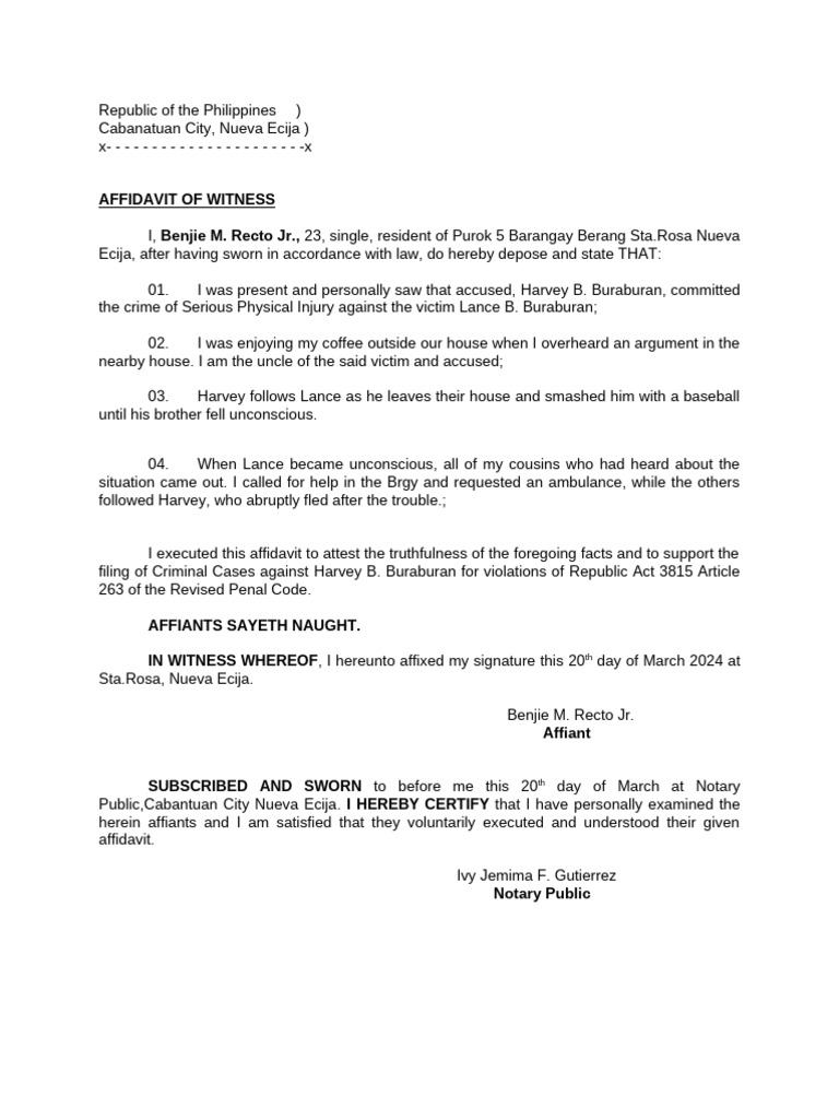 Affidavit of Witness Gutierrez&recto | PDF