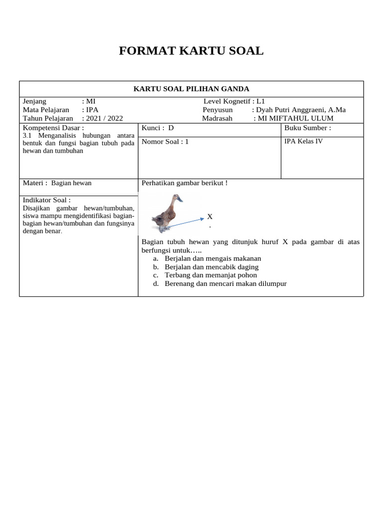 Format Kartu Soal Ipa | PDF