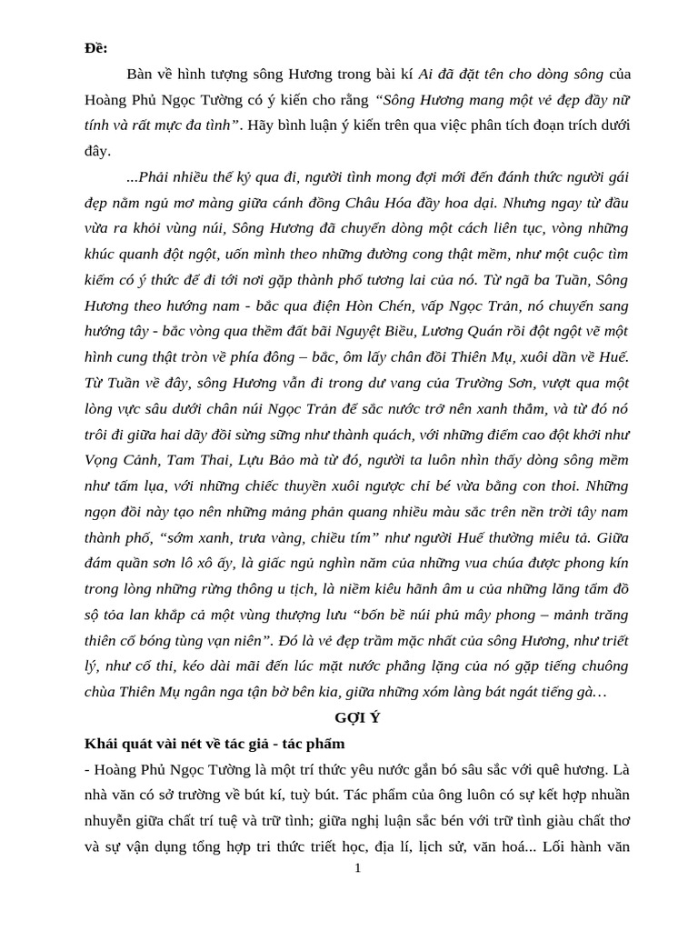 Ai đã đặt tên cho dòng sông - Đề | PDF