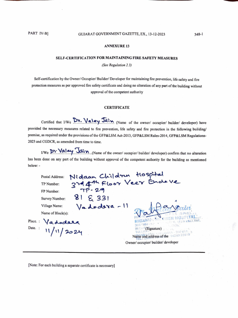 Self certi fire system nidaan (1) | PDF | Firefighting | Safety