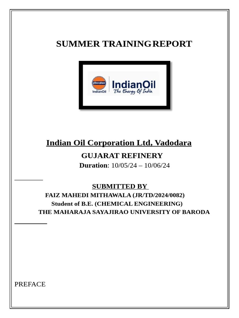 Summer Training Report (Iocl) | PDF | Oil Refinery | Chemical Reactor