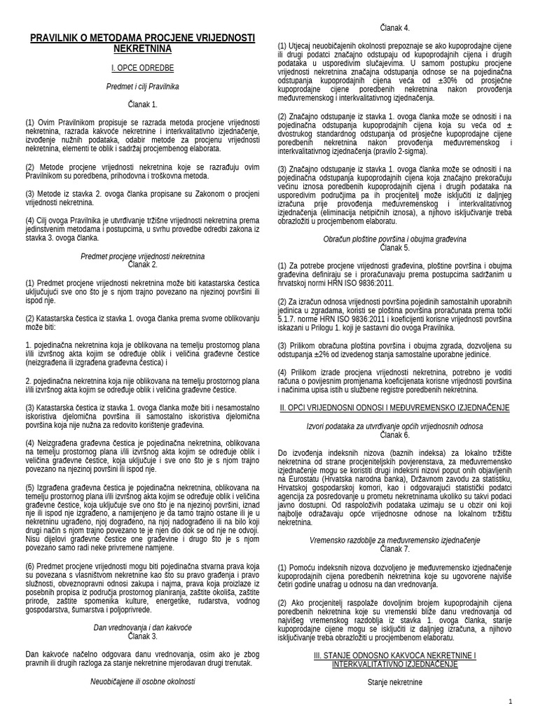Pravilnik o Metodama Procjene Vrijednosti Nekretnina | PDF