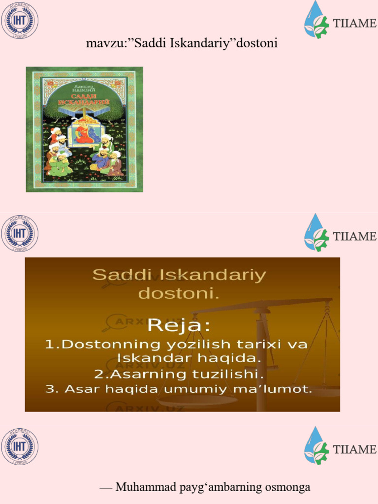 011_11_Mavzu_Saddi_Iskandariy_dostoni (1) | PDF