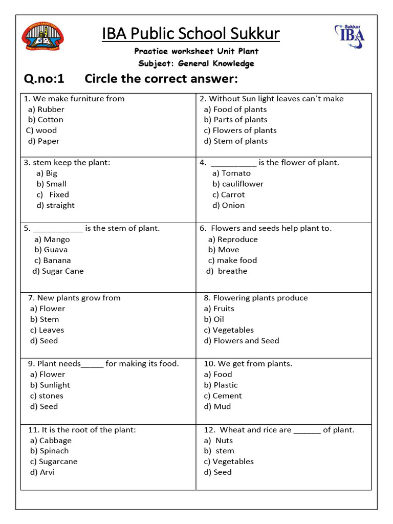 Practice Worksheet Unit Plant 2024-25 | PDF | Plants | Foods
